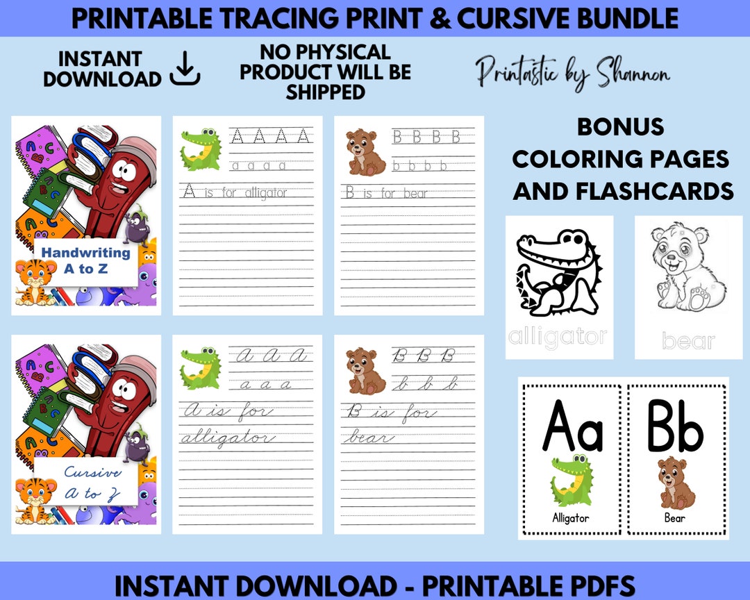 Printable Learning to Write Tracing Cursive and Print A to Z - Etsy