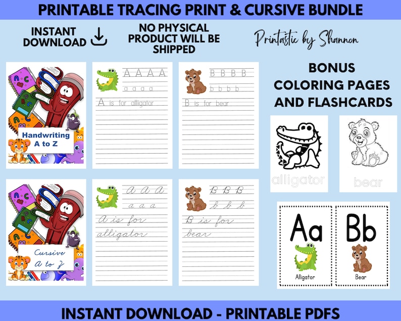 Printable Learning to Write Tracing Cursive and Print A to Z - Etsy