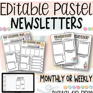 Pastel Monthly Weekly Seasonal Newsletter Templates Editable + Digital ...