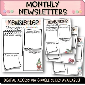 Pastel Monthly Weekly Seasonal Newsletter Templates Editable + Digital ...