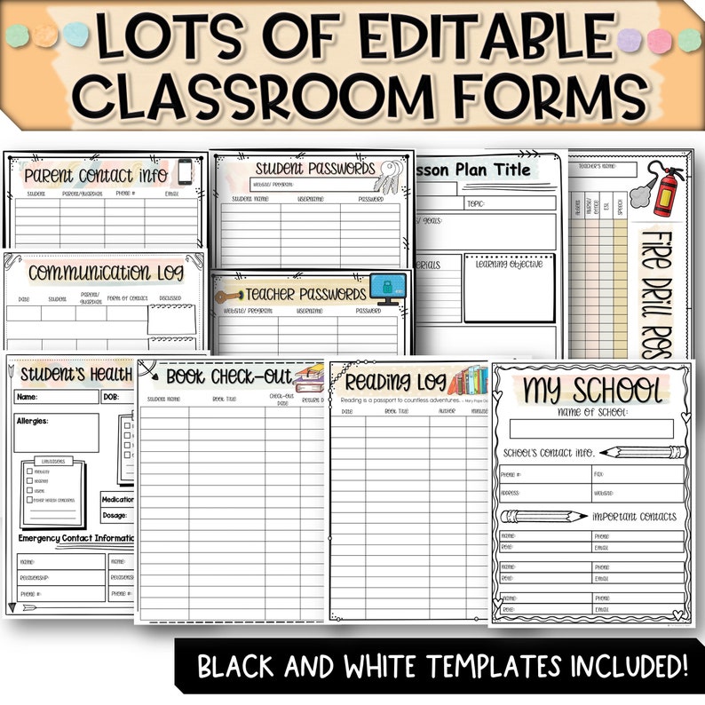 Editable Binder Forms for Your Teacher Planner + Weekly Lesson Plan ...