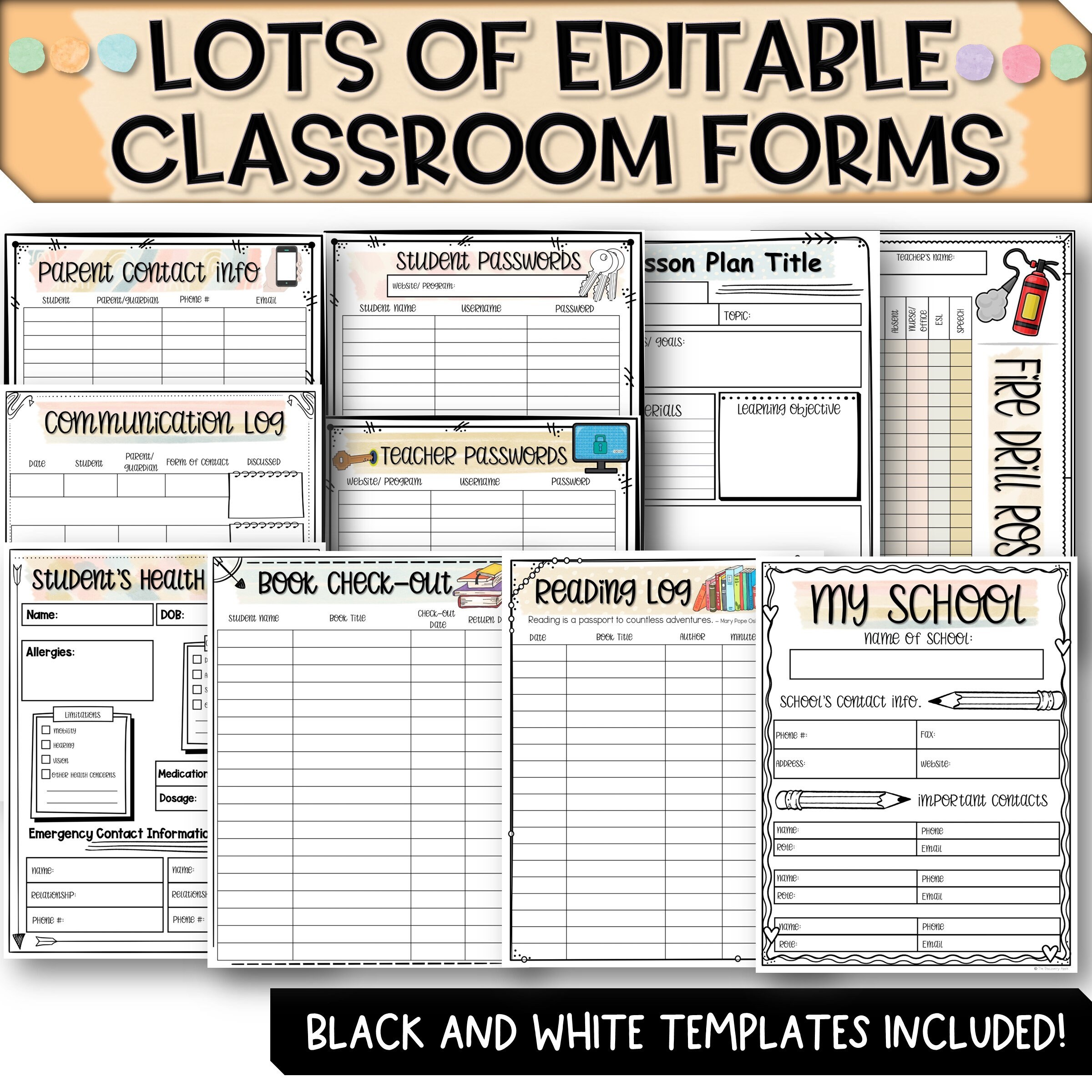 Editable Binder Forms for Your Teacher Planner + Weekly Lesson Plan ...