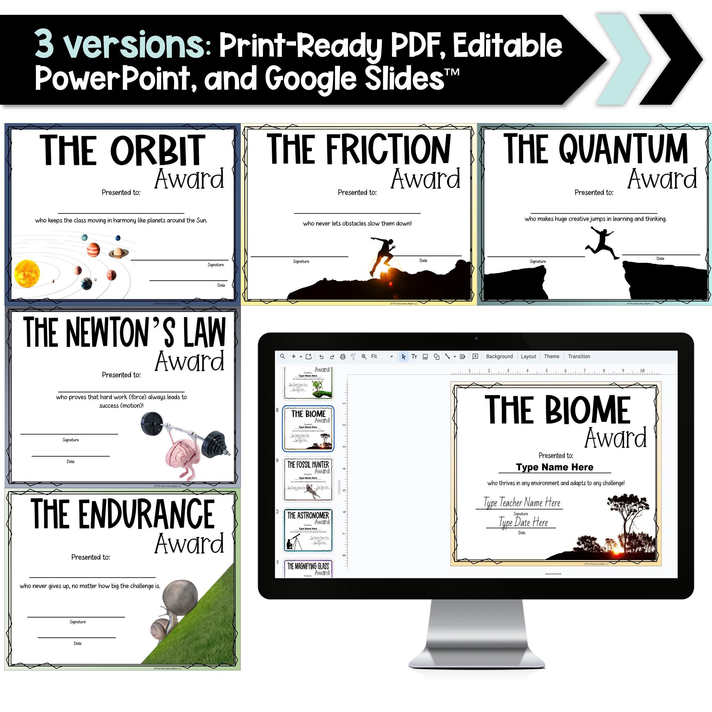 50 End of the Year Science Awards | Editable Science Certificates for ...