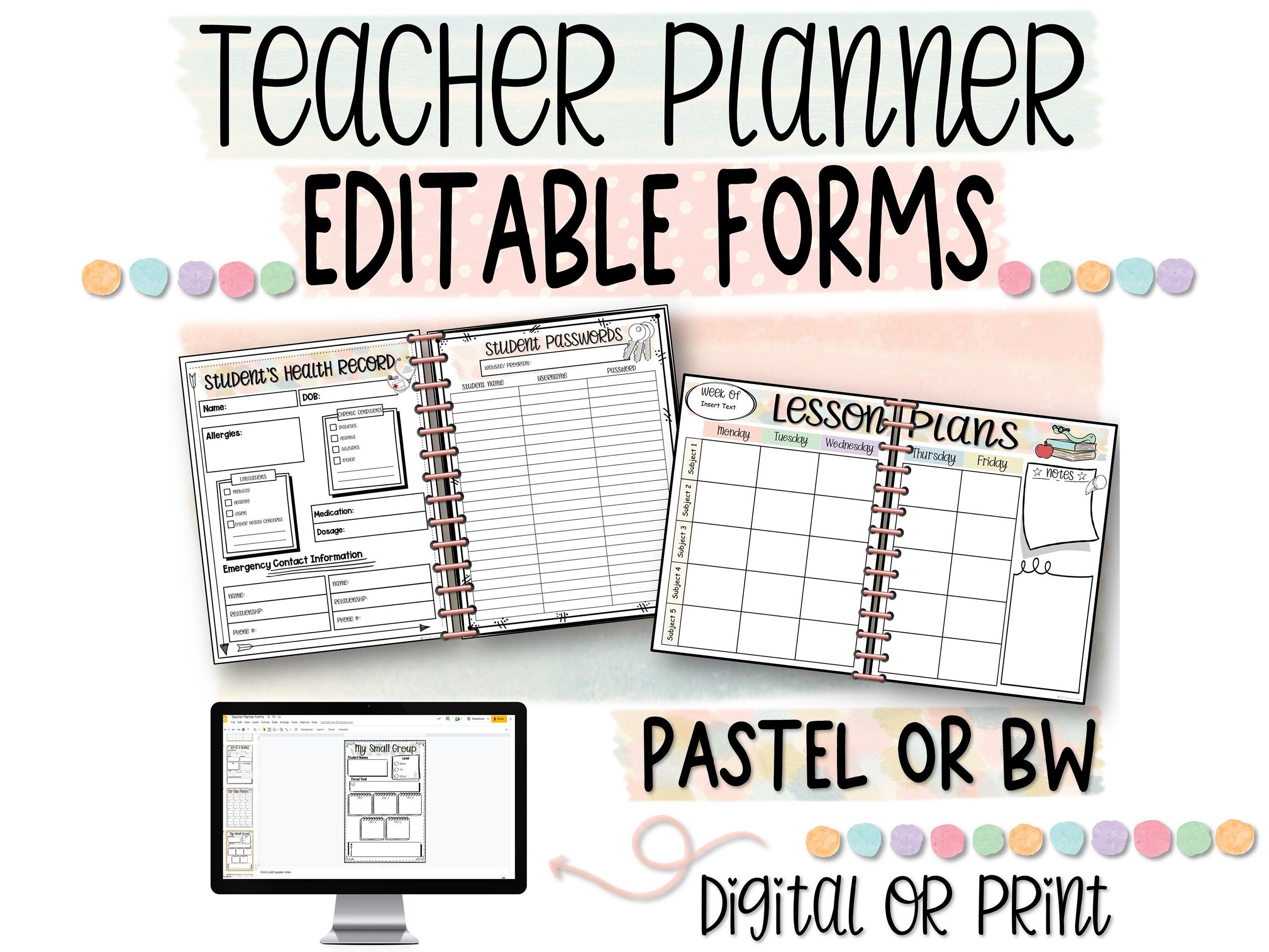 Editable Binder Forms for Your Teacher Planner + Weekly Lesson Plan ...