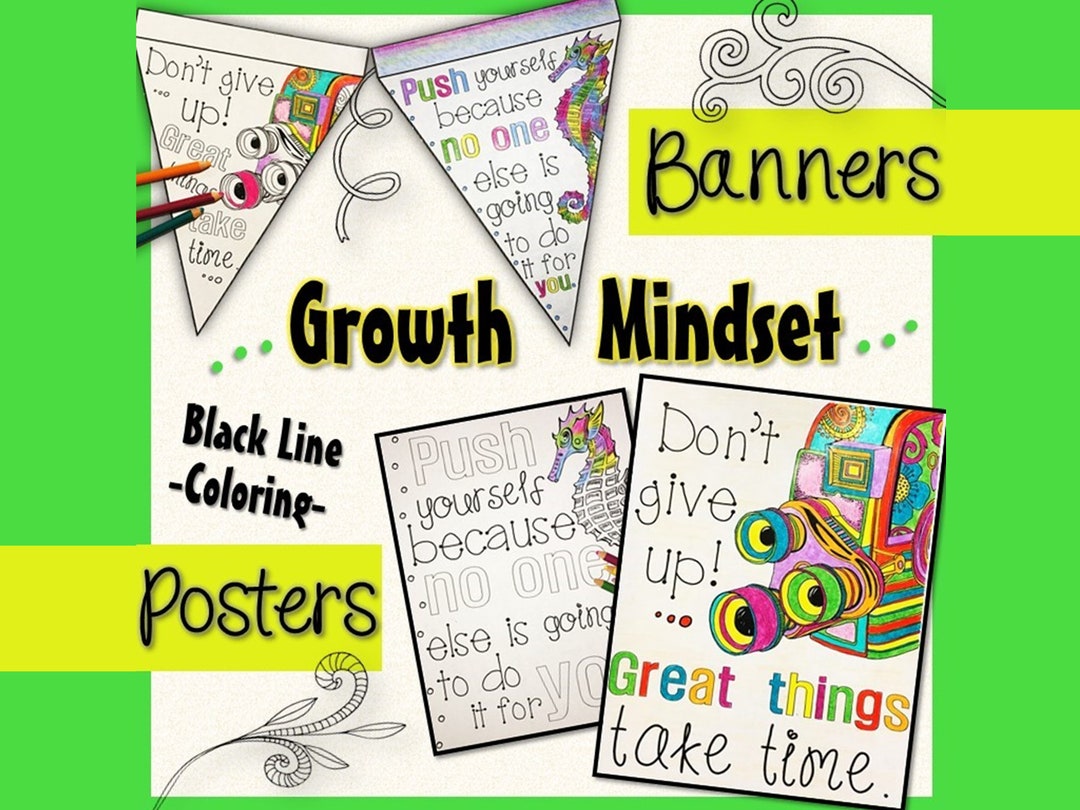 Kids Growth Mindset Coloring Banners Pennants & Posters Stress ...
