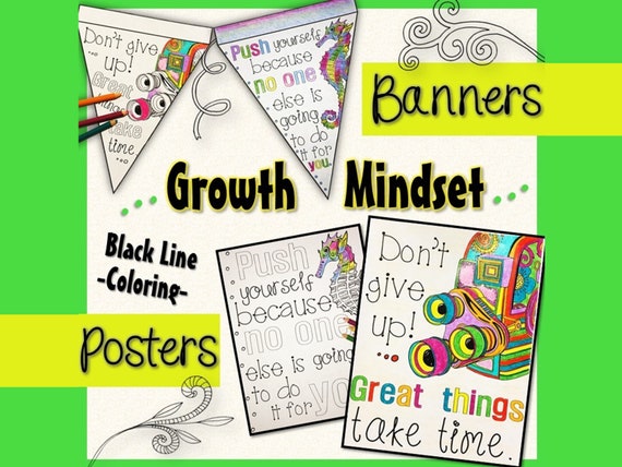 Kids Growth Mindset Coloring Banners Pennants & Posters Stress - Etsy