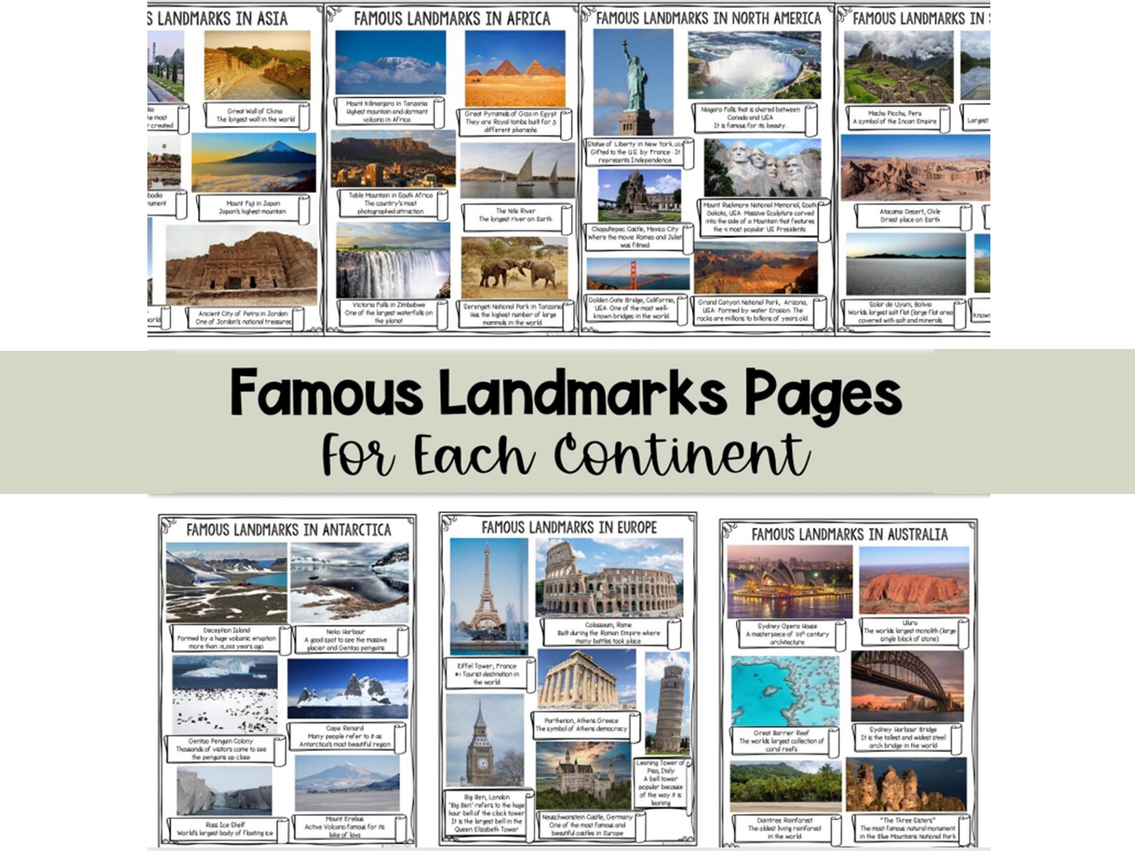 Famous Landmarks Informational Posters | for the 7 Continents ...