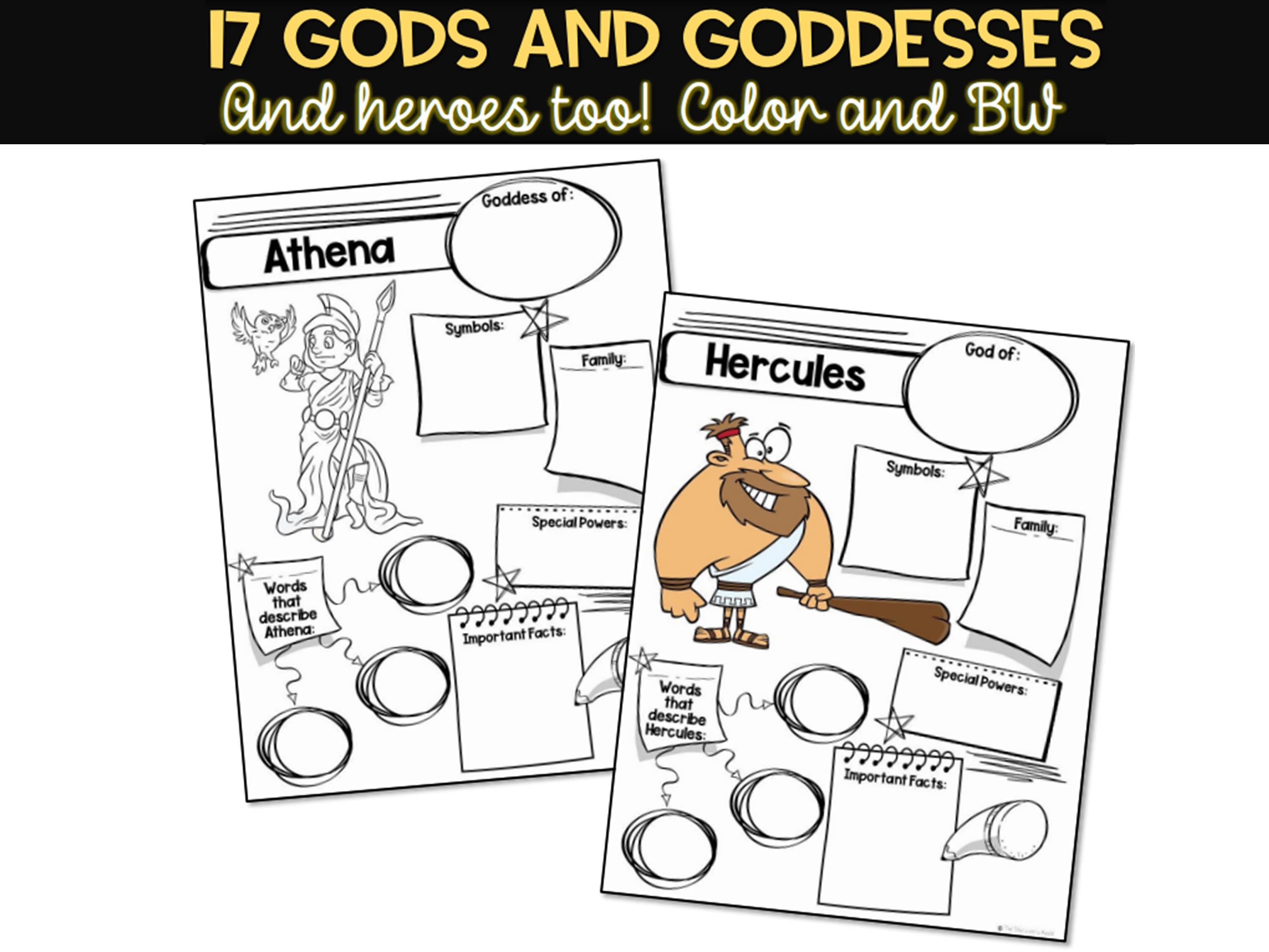 Greek Gods and Goddesses Research Graphic Organizers Greek Mythology ...