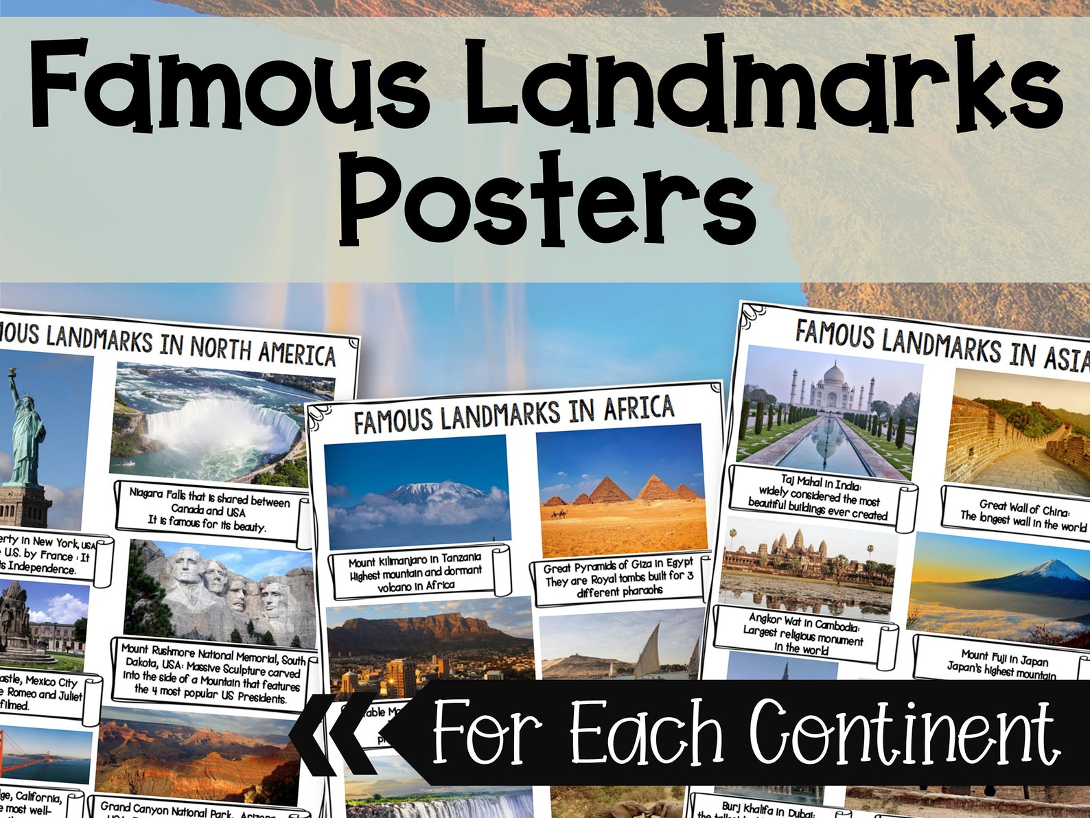 Famous Landmarks Informational Posters | for the 7 Continents ...
