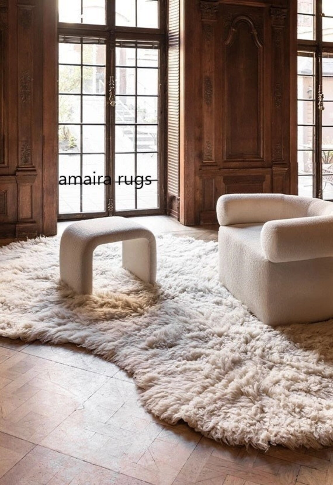 RESIDUE SHAGGY WOOL Bone White Rug Kidney Shape Rug - Etsy