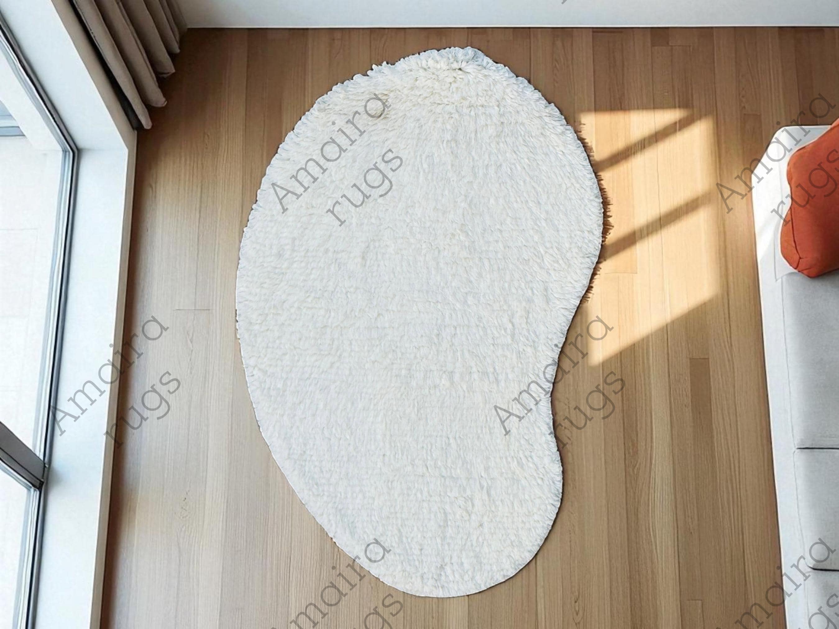 RESIDUE SHAGGY WOOL Bone White Rug Kidney Shape Rug for Living Room ...