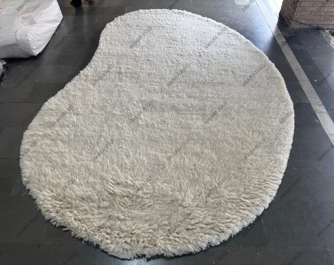 RESIDUE SHAGGY WOOL Bone White Rug Kidney Shape Rug - Etsy