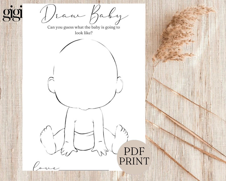 Draw Baby, Baby Shower Game Minimalist Theme, Baby Shower Party Games ...