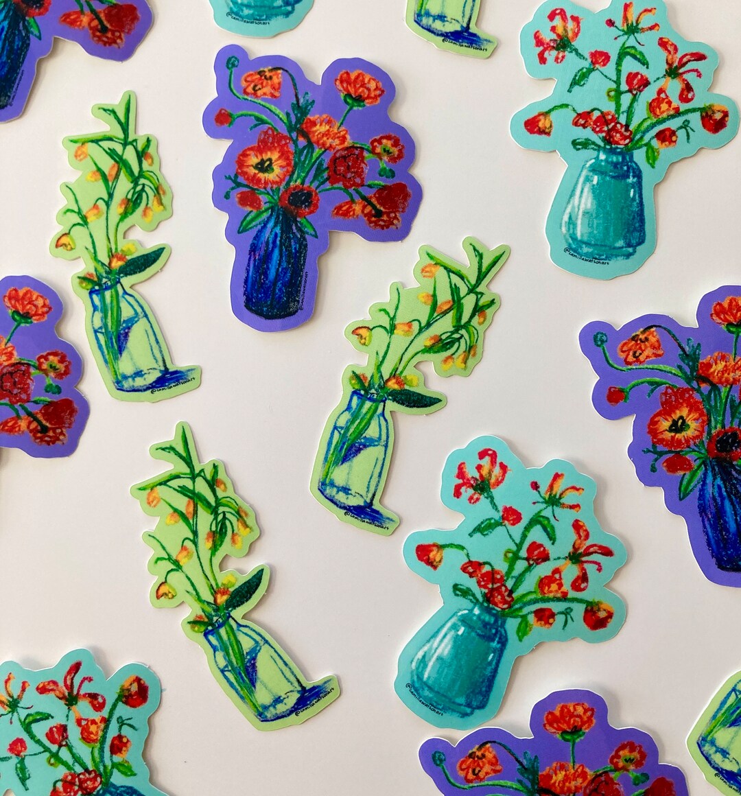 Flower Bouquet Matte Vinyl Stickers, Cute Laptop Stickers (individual ...