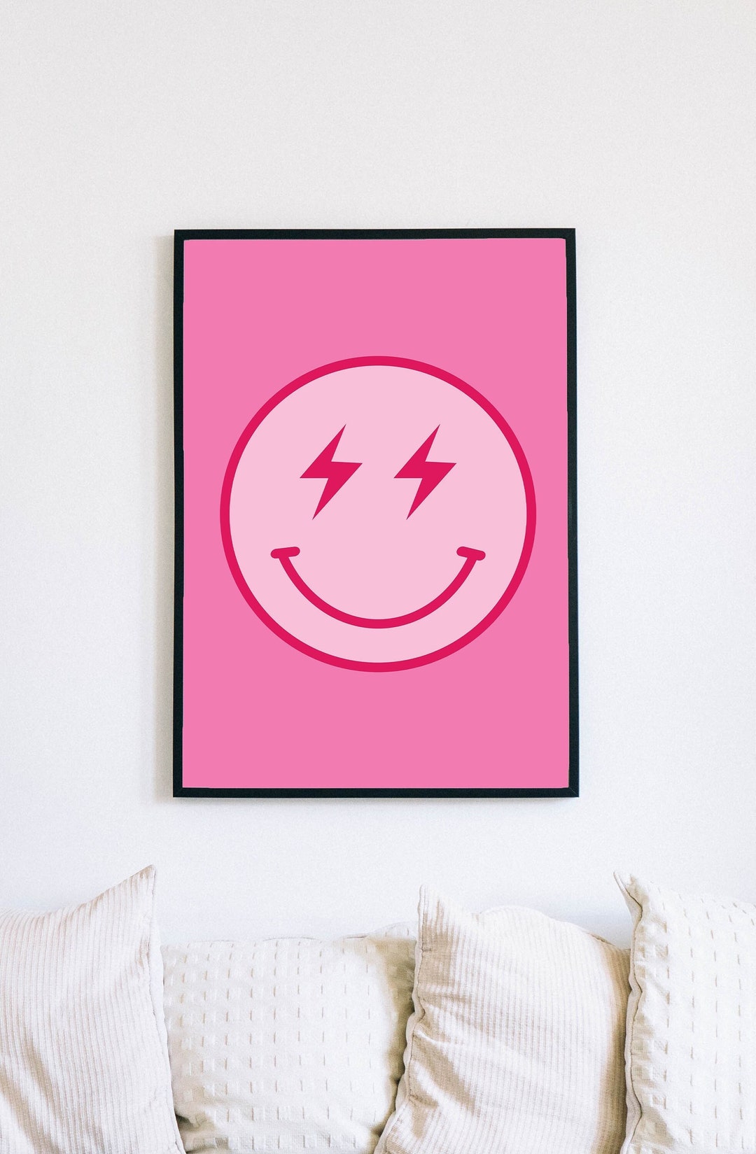 Smiley Lightning Bolt Face Wall Print | Dorm Room | Bedroom | Wall Art ...