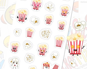 Popcorn Stickers, Movie Night Planner Stickers, Movie Time Sticker ...