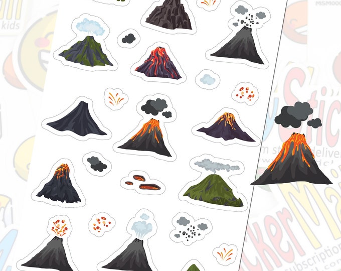 Volcano Stickers | Volcano Eruption Sticker | Lava | Sticker Sheet ...