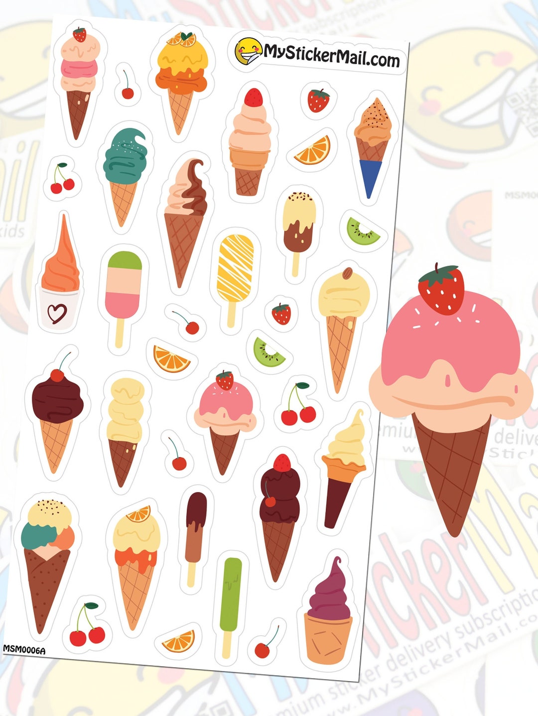 Ice Cream Stickers Cute Ice Cream Stickers Sticker Sheet Scrapbook ...