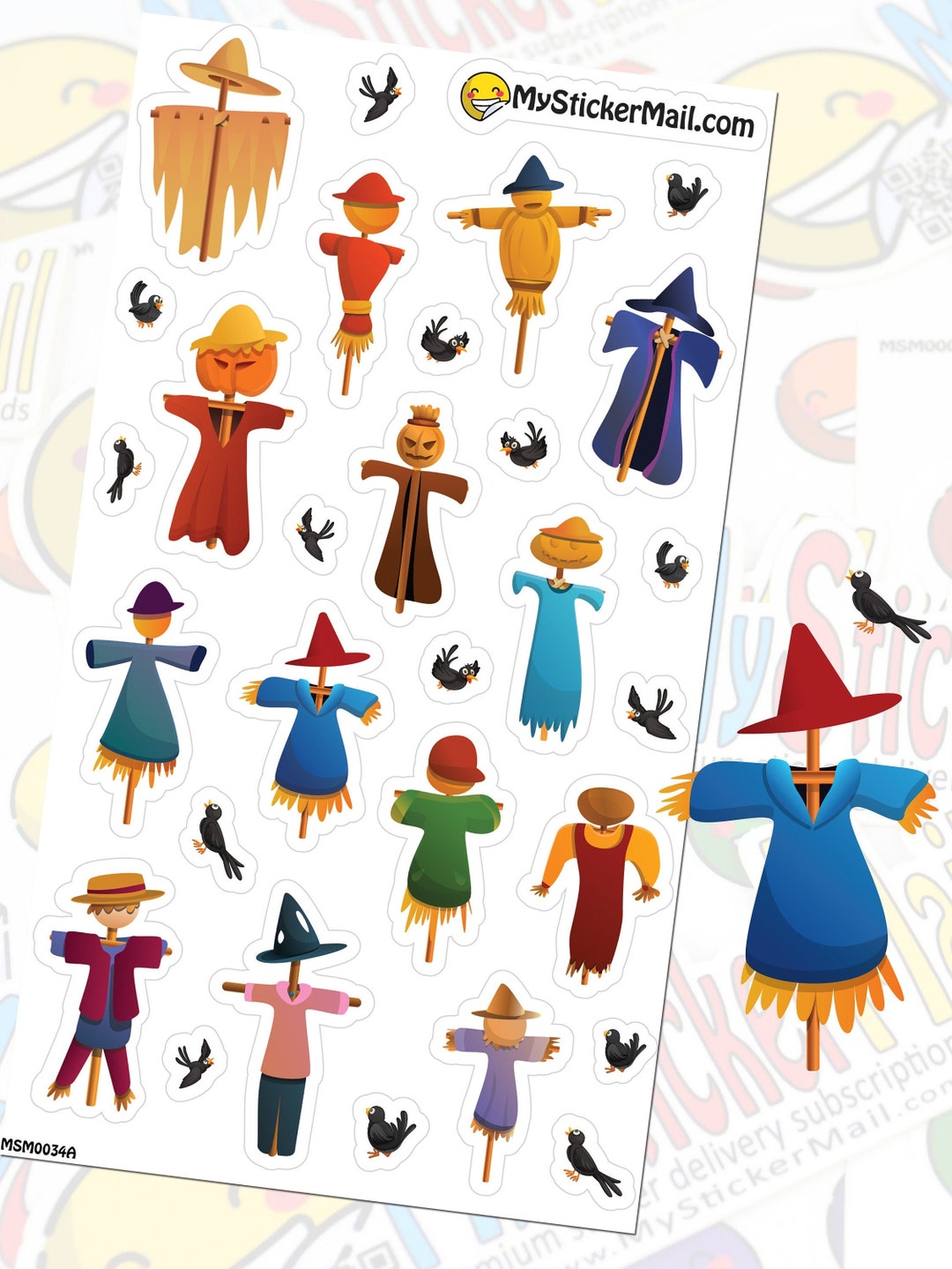Scarecrow Sticker Sheet Fall Stickers Fall Harvest - Etsy