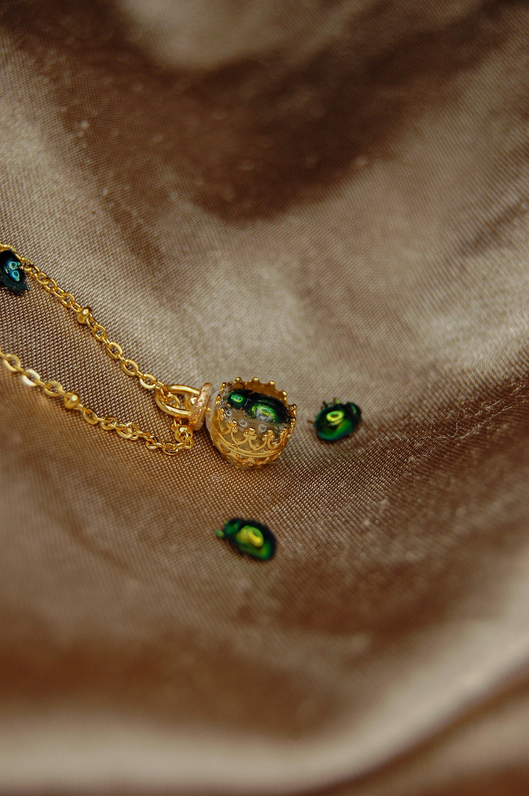 Naturalized Gold or Silver Scarab Necklace, Crown, Curiosity, Taxidermy ...