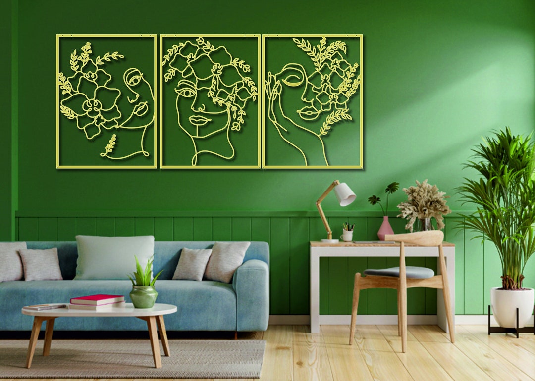 Triple Female Face Metal Wall Art,abstract Face Wall Decor,minimal ...