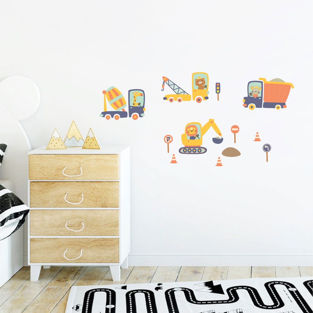 Construction Vehicle Wall Decals: Digger, Crane, Truck - Boy Nursery ...