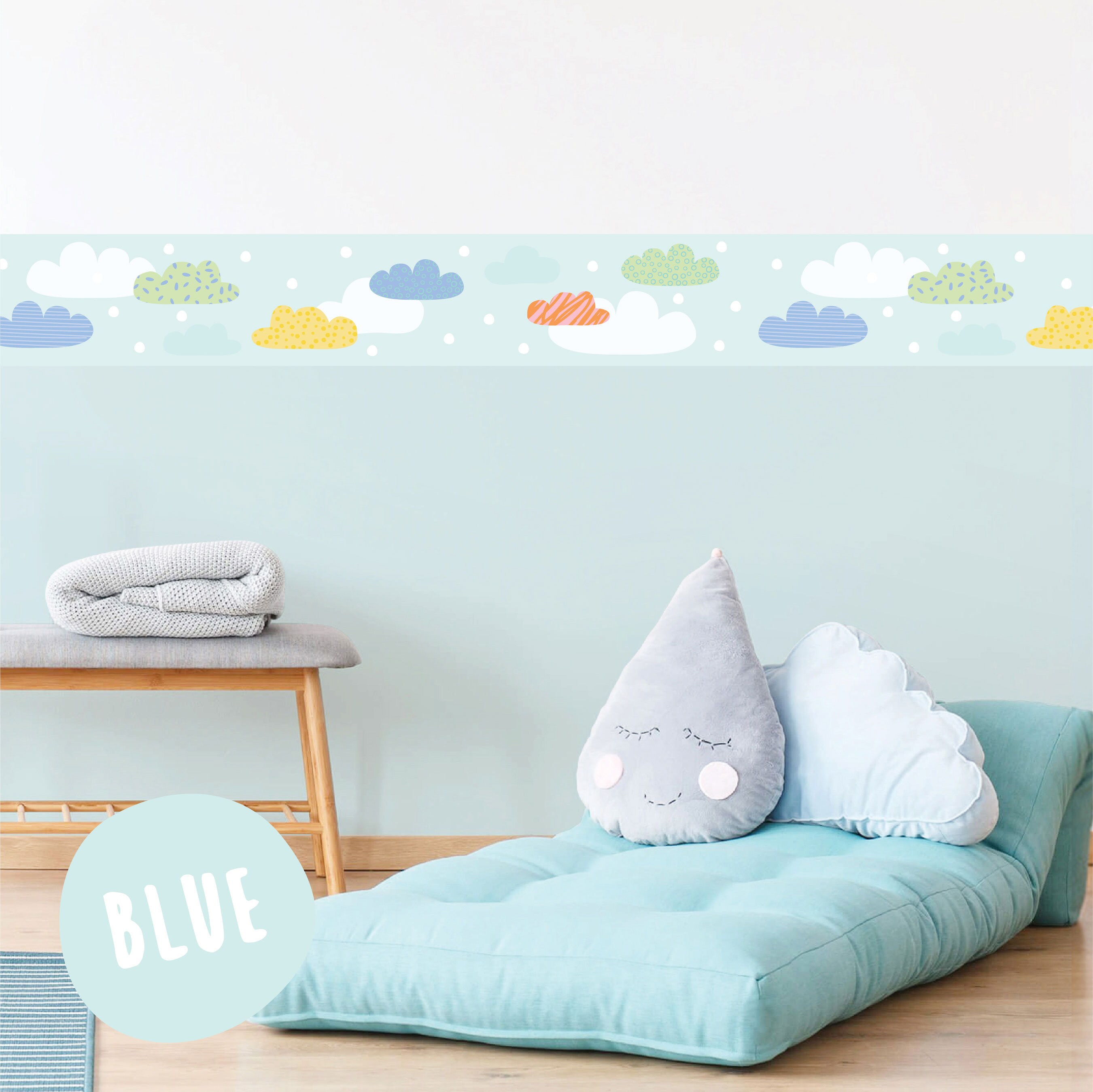 Blue Cloud Wall Border Sticker, Cloud Wall Decal, Cloud Wall Decor ...