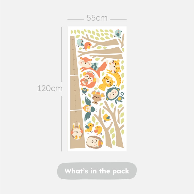 Woodland Tree Peel and Stick Height Chart, Woodland Animals Sticker ...