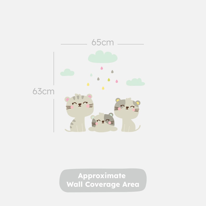 Cute Cat Wall Sticker, Kitten Wall Decal, Cloud and Raindrop Sticker ...
