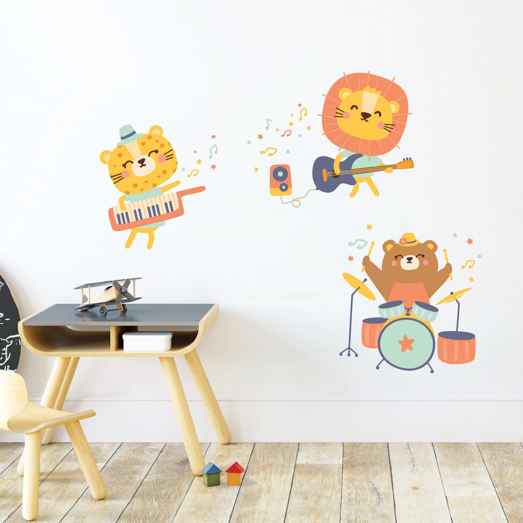 Musician Animals Wall Sticker, Animal Music Band Wall Decal, Bear, Lion ...