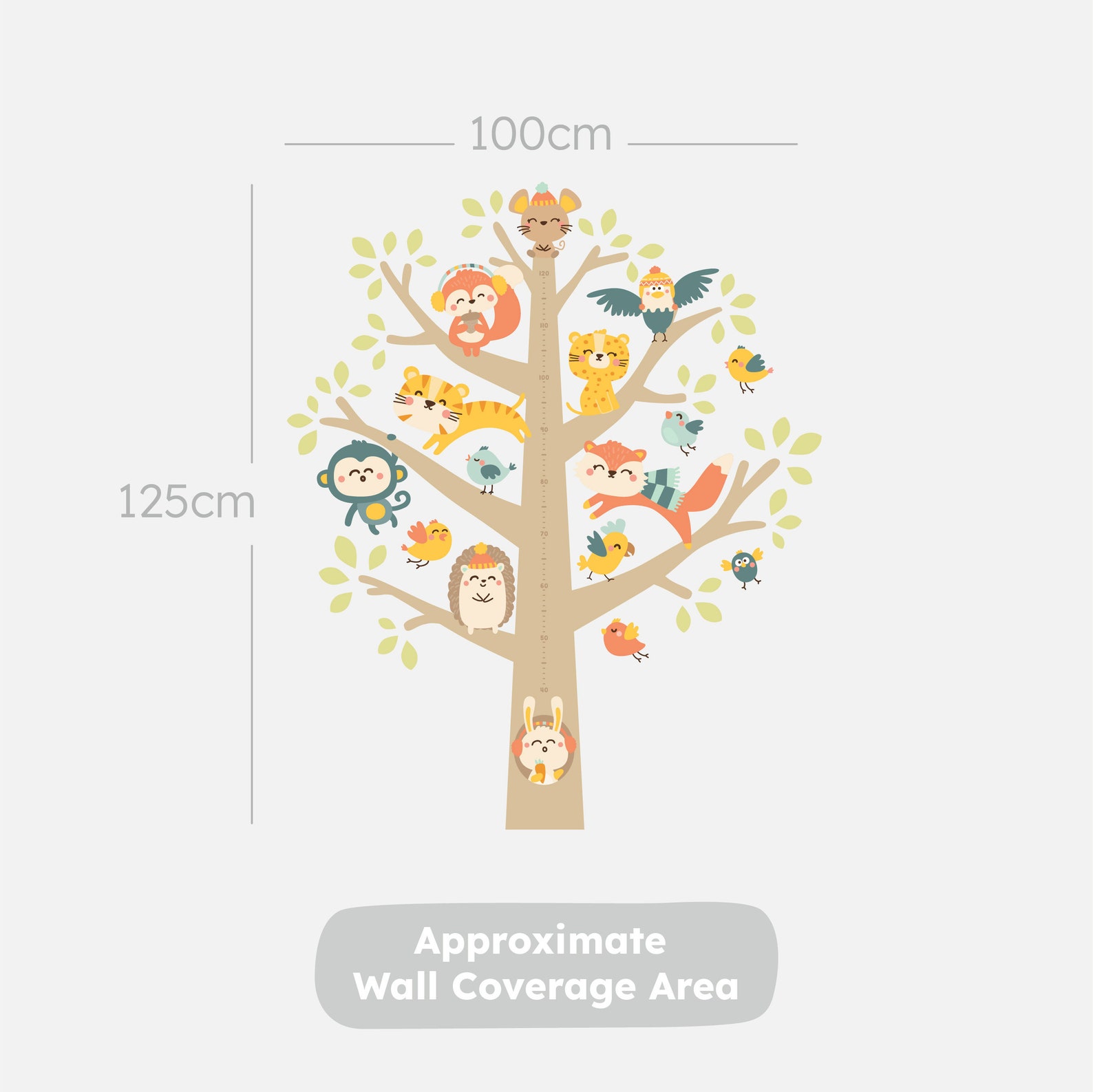 Woodland Tree Peel and Stick Height Chart, Woodland Animals Sticker ...