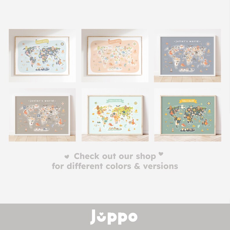 Personalized Pink World Map for Kids - Nursery Wall Decor - Digital ...