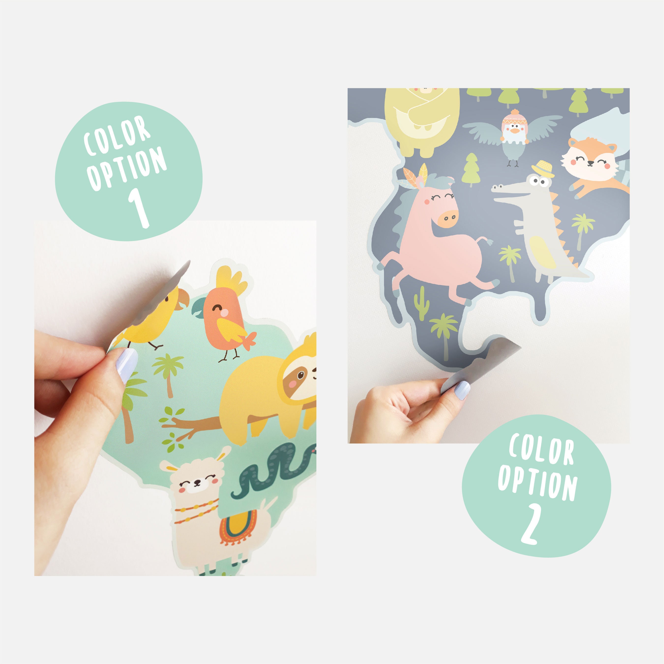 World Map Animal Wall Sticker, Animal World Map Wall Decal, Map Decal ...