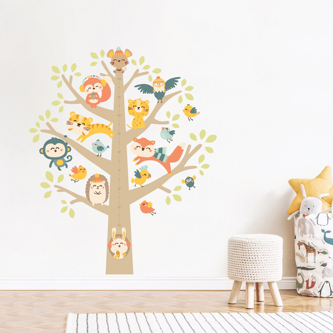 Woodland Tree Peel and Stick Height Chart, Woodland Animals Sticker ...