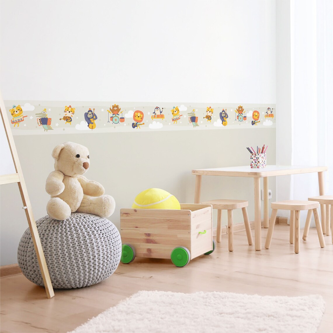 Cute Music Band Wall Border Sticker, Musician Animal Wall Border Decal, Music Band Wall Border ...