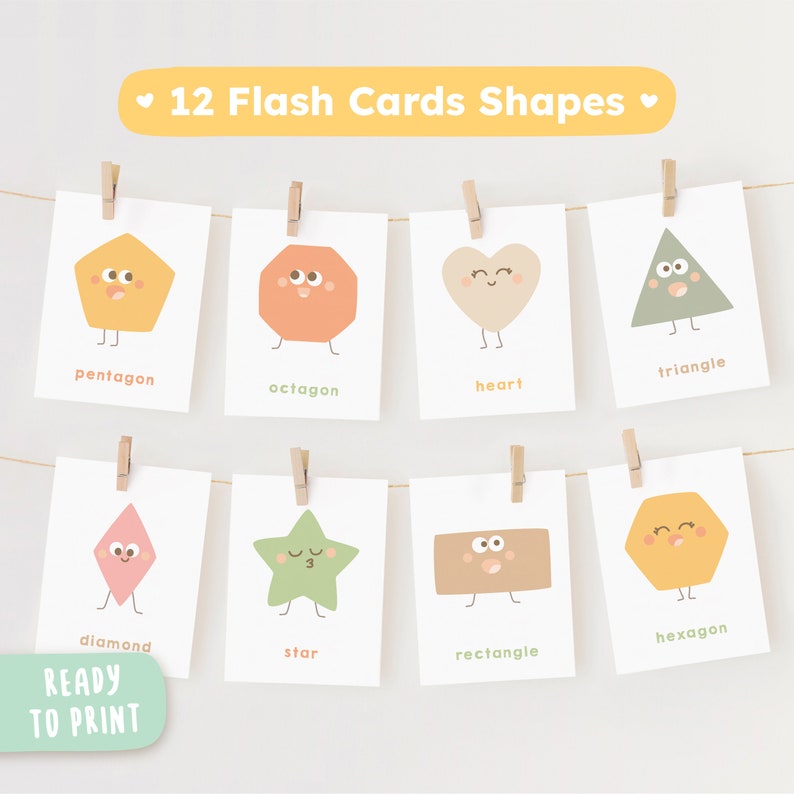 Instant Download Shapes Flashcards With Playful Illustrations - Etsy