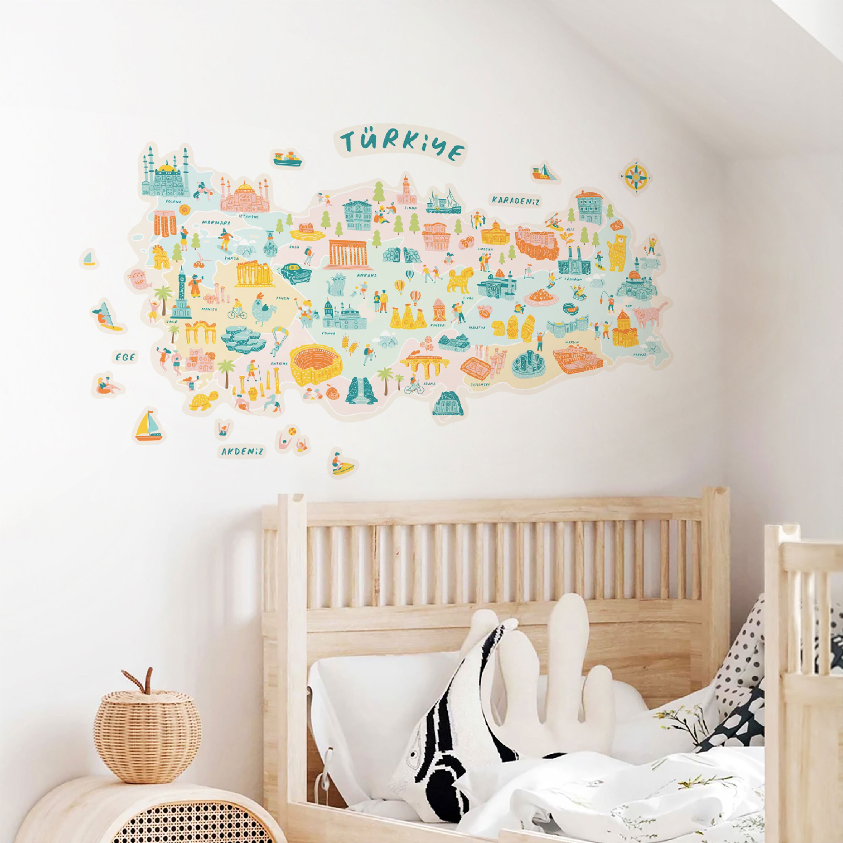 Turkey Map Wall Decal, Cultural Turkey Map Wall Sticker, Turkish ...