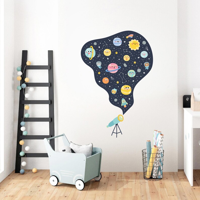 Night Sky Wall Decal, Space and Planets Wall Art, Planets and Comets ...
