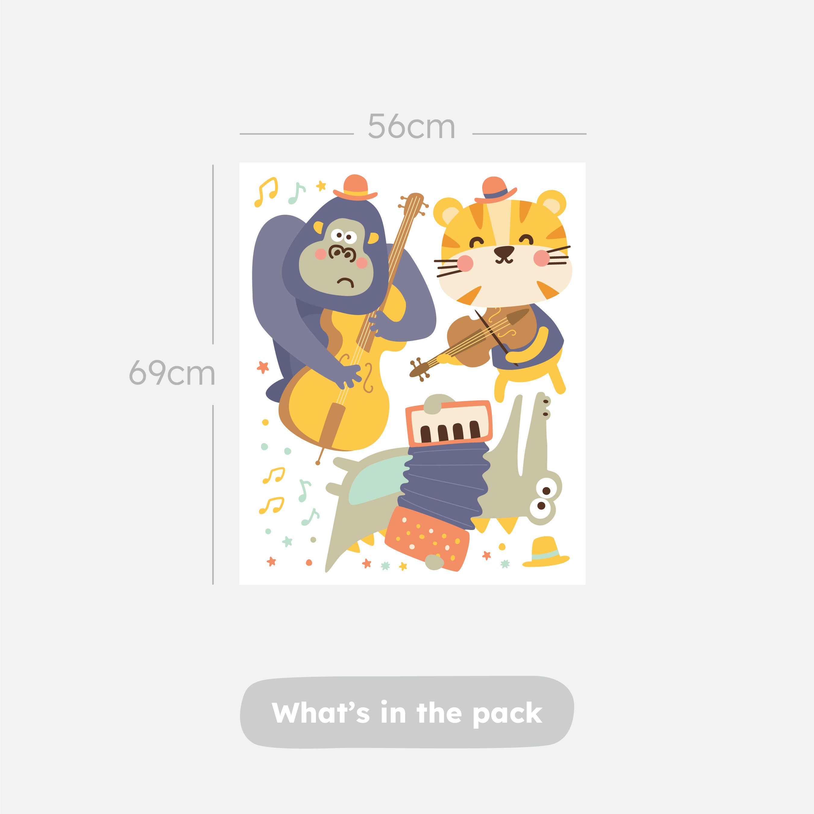 Animal Musicians Wall Sticker, Animal Music Band Wall Decal, Gorilla ...