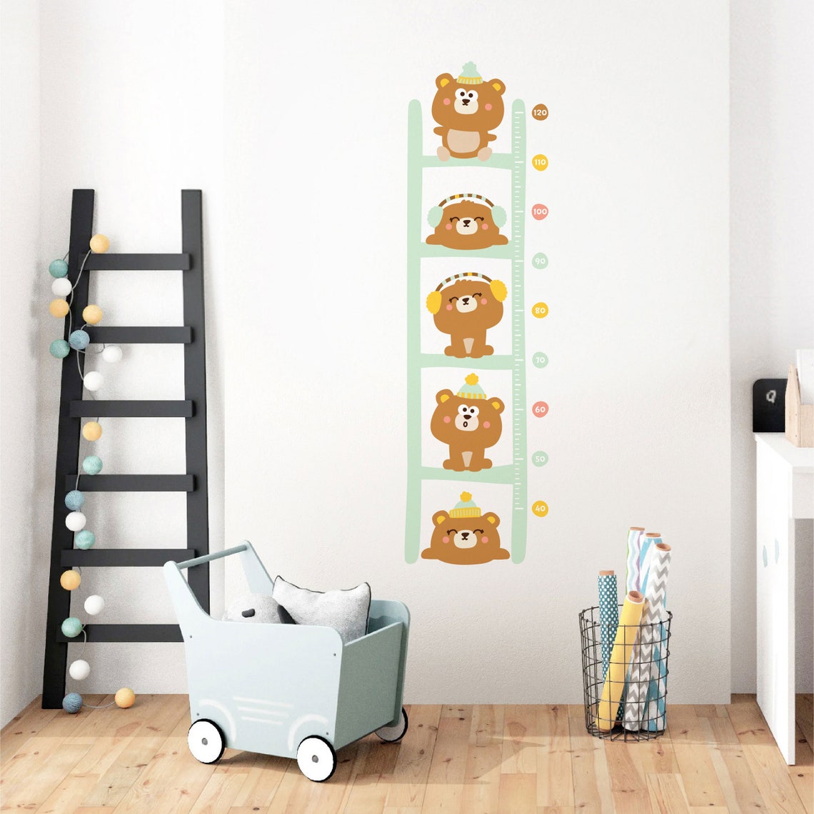 Cute Bear Peel and Stick Height Chart, Bear Wall Sticker Growth Chart ...