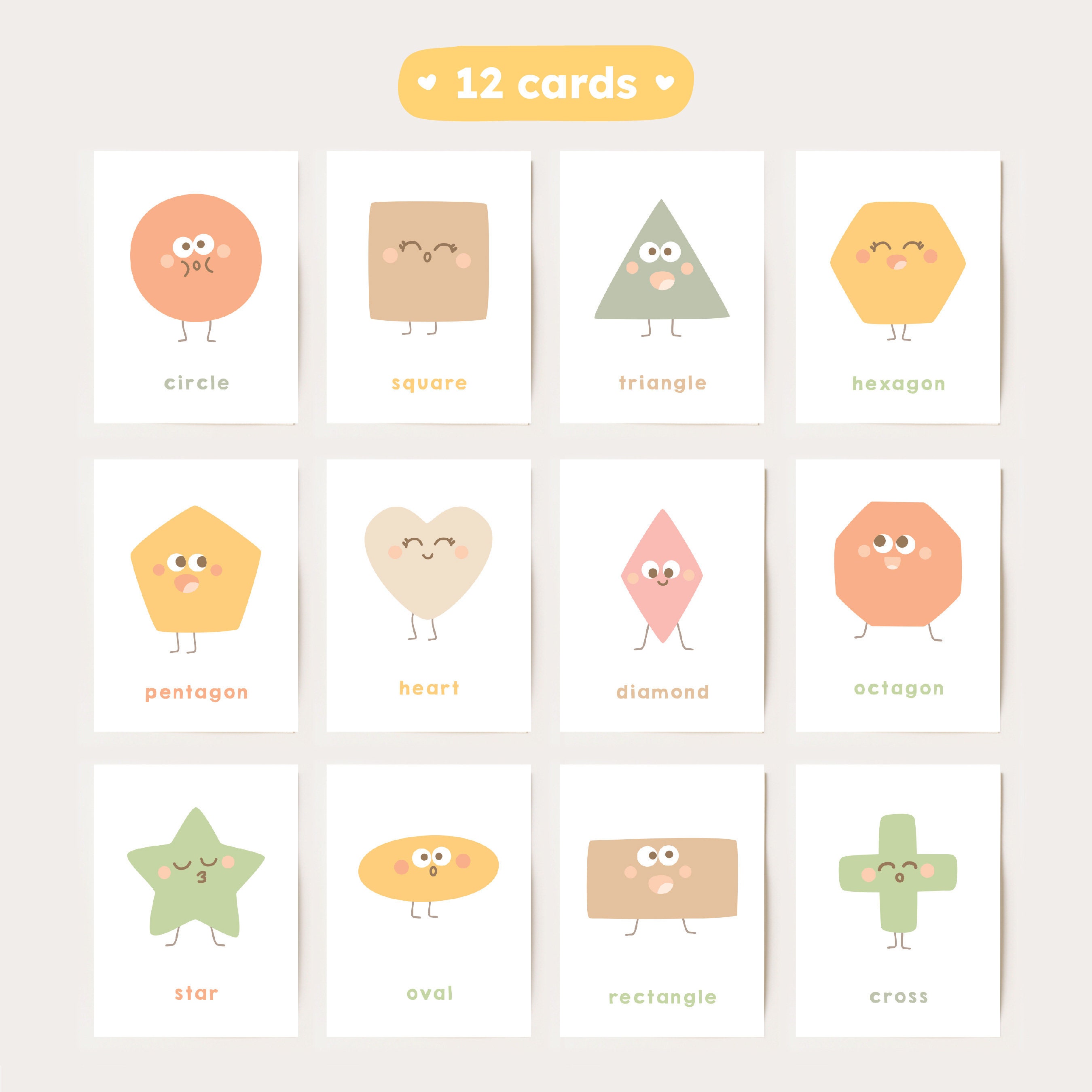 Instant Download Shapes Flashcards With Playful Illustrations - Etsy