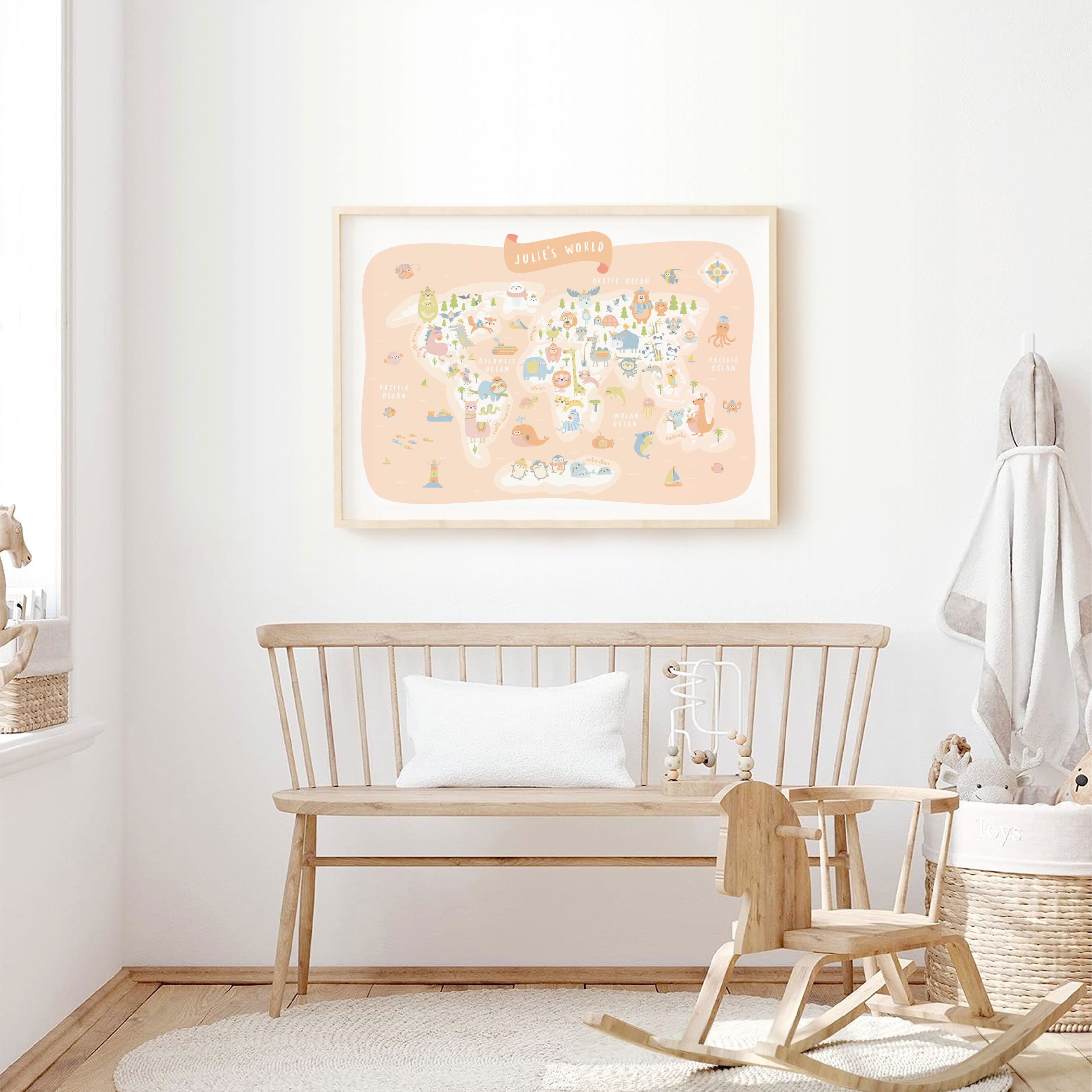 Personalized Pink World Map for Kids - Nursery Wall Decor - Digital ...