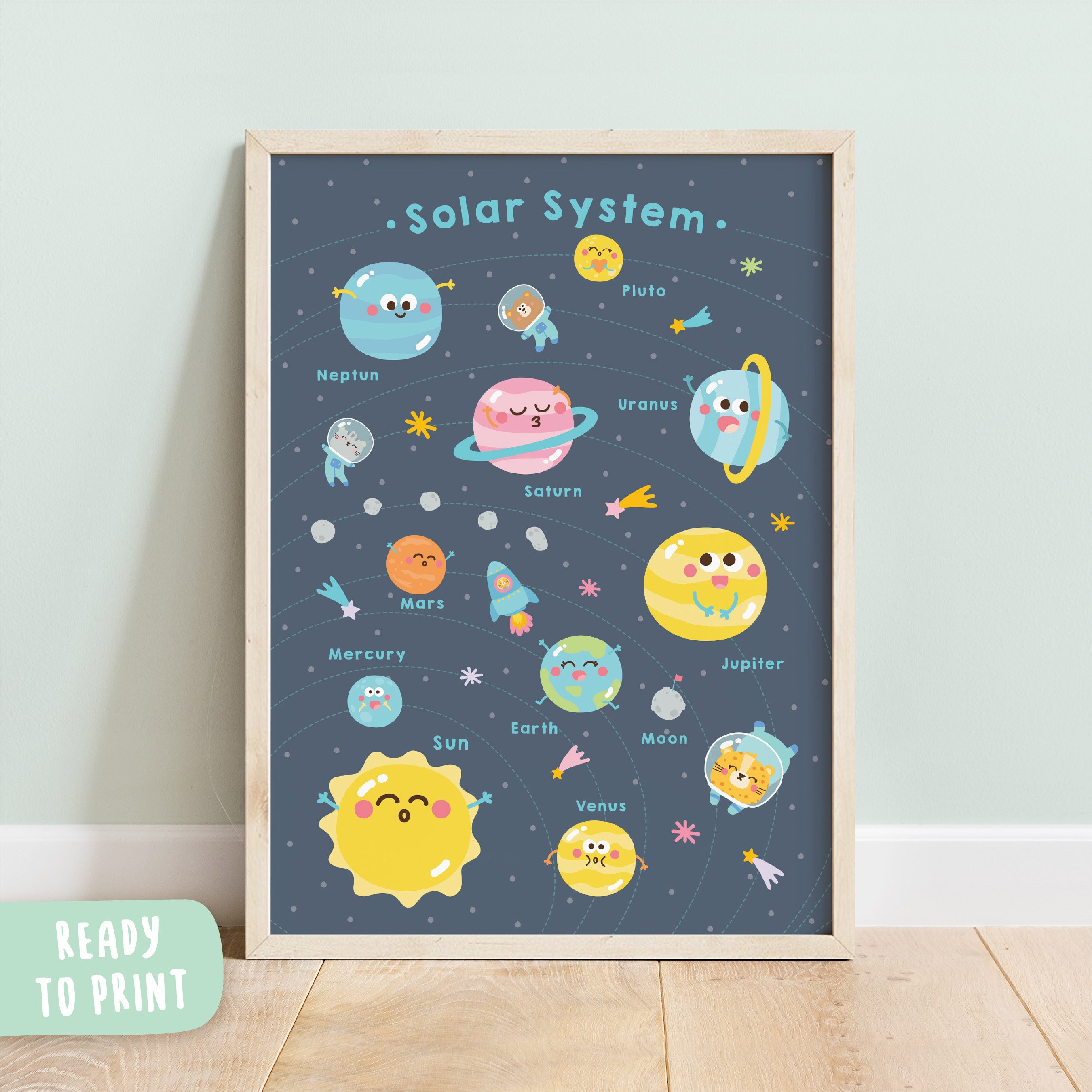 Instant Download Solar System Poster for Children Digital Nursery Art ...