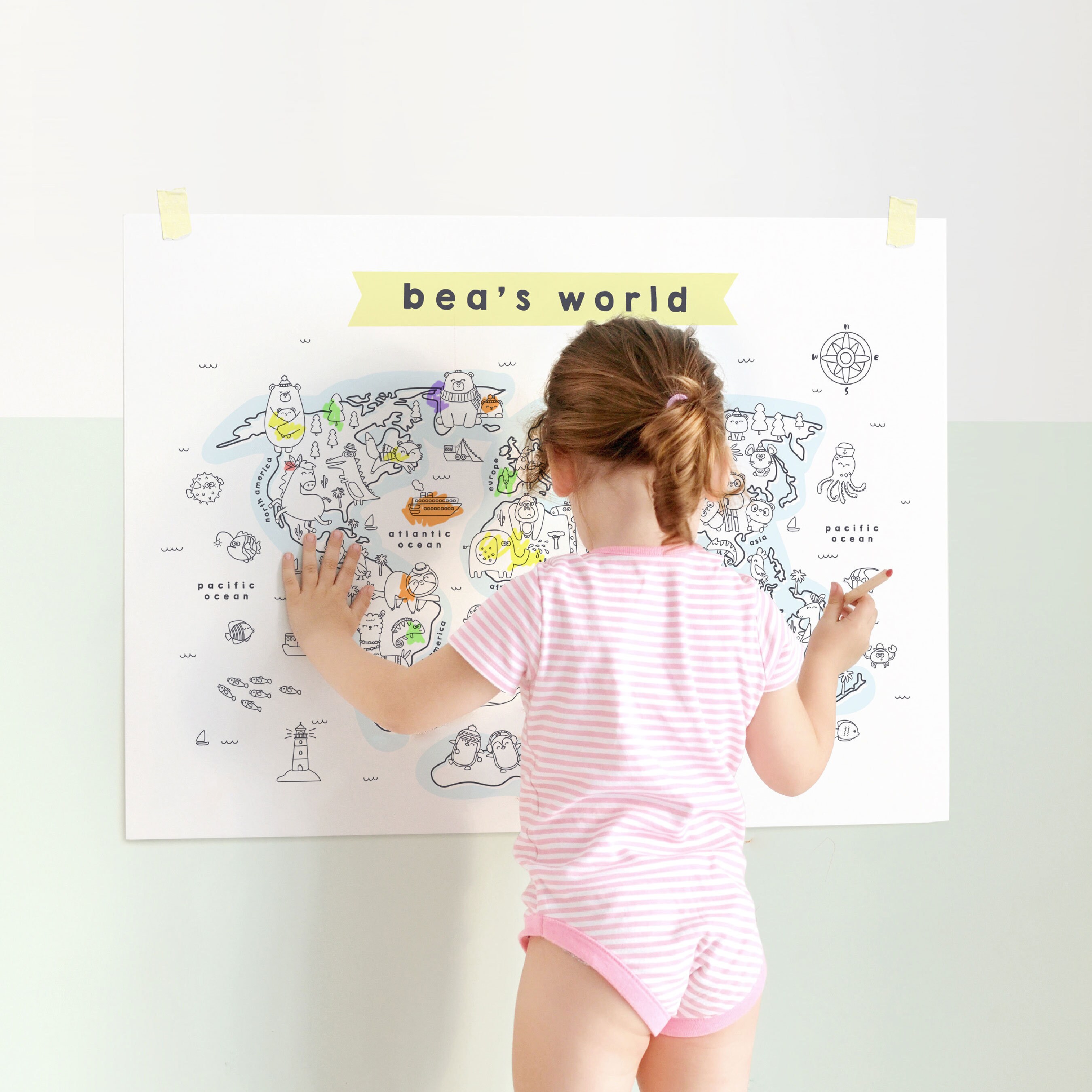 Personalized Coloring Animal World Map Poster for Kids - Digital Print ...