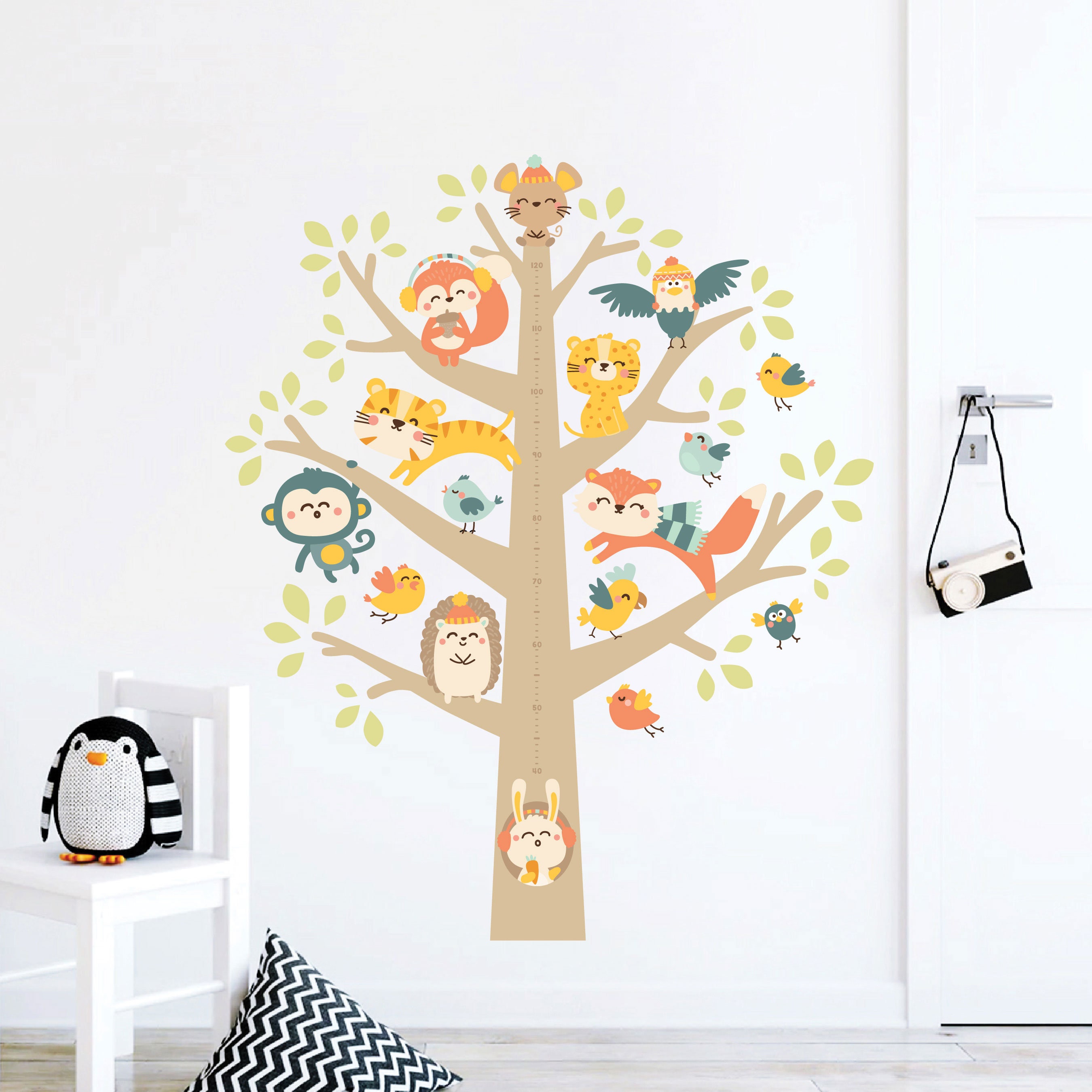 Woodland Tree Peel and Stick Height Chart, Woodland Animals Sticker ...
