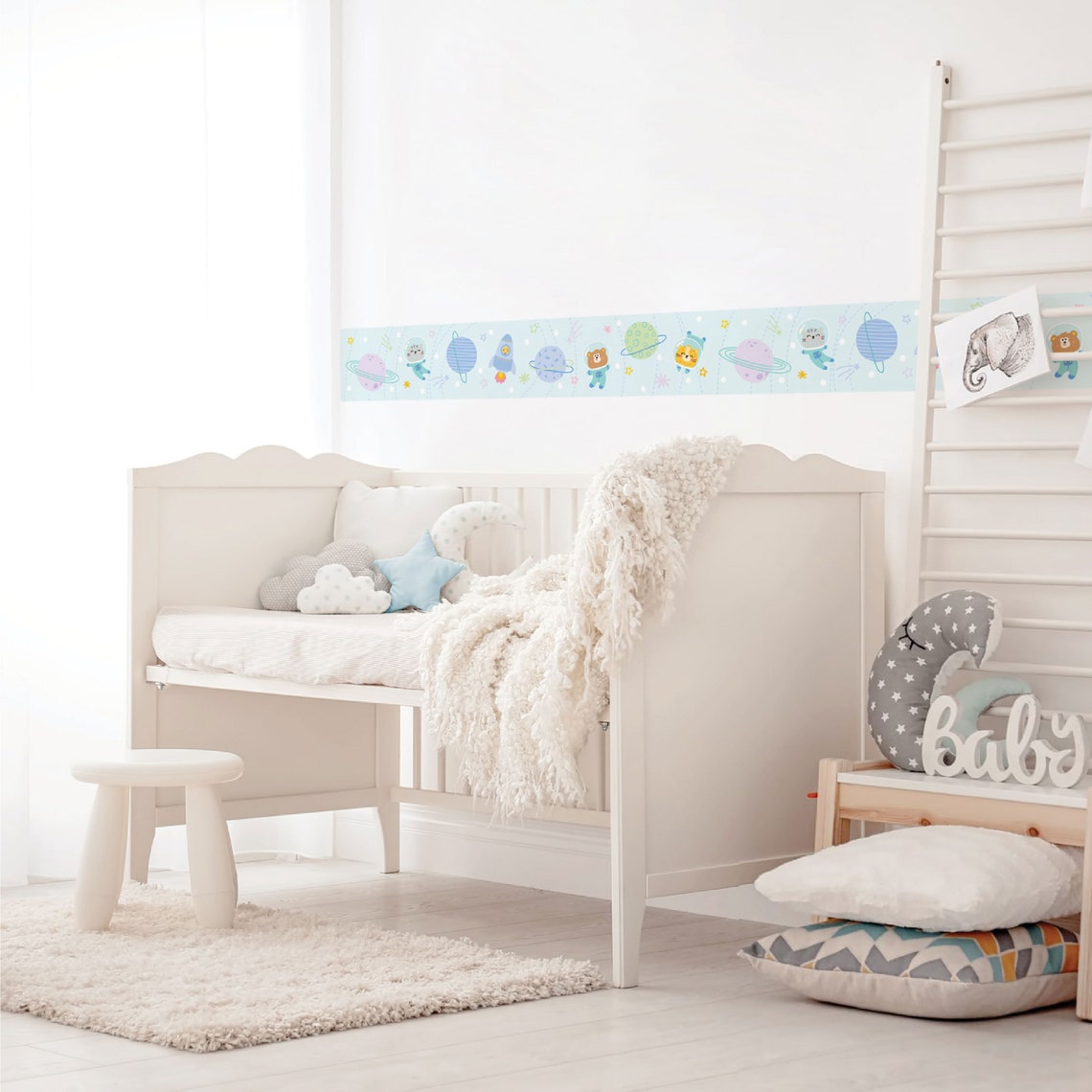 Space Journey Wall Border Sticker, Astronaut Planet Wall Border Decal ...