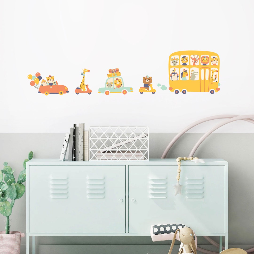 Colourful Vehicles Wall Sticker, Transportation Wall Decal, Car Bus ...