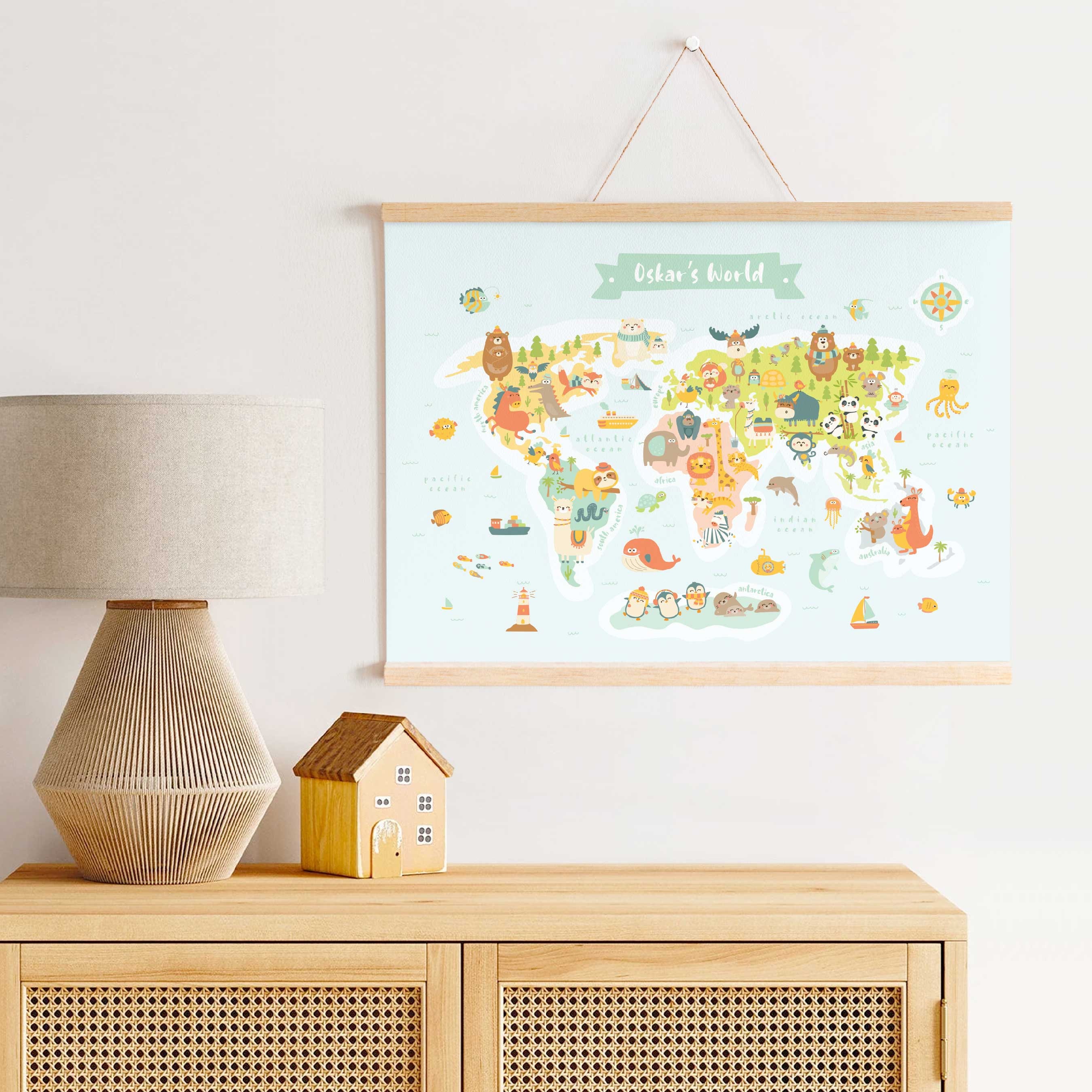 Custom Name Animal World Map Poster for Kids Digital Print - Etsy