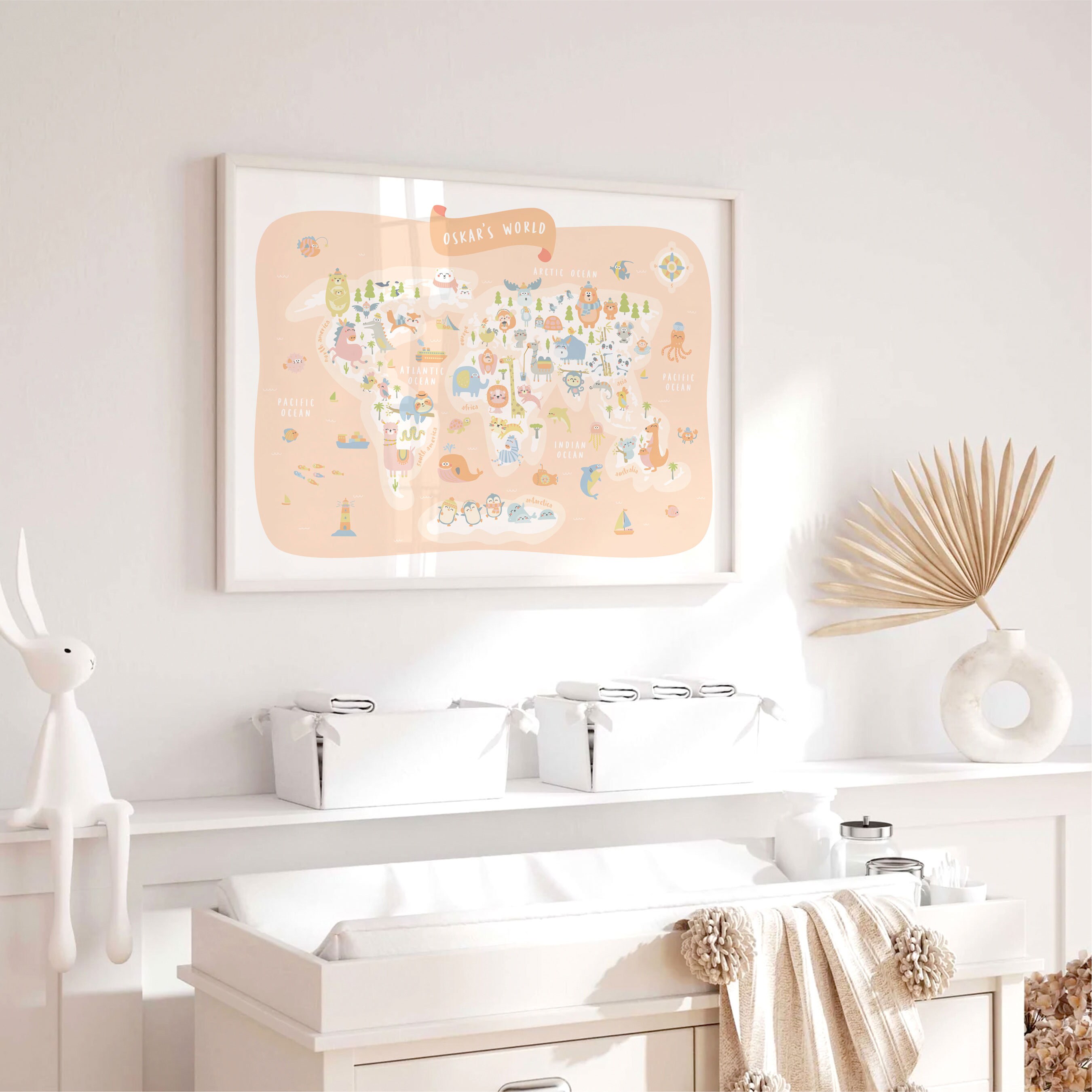 Personalized Pink World Map for Kids - Nursery Wall Decor - Digital ...