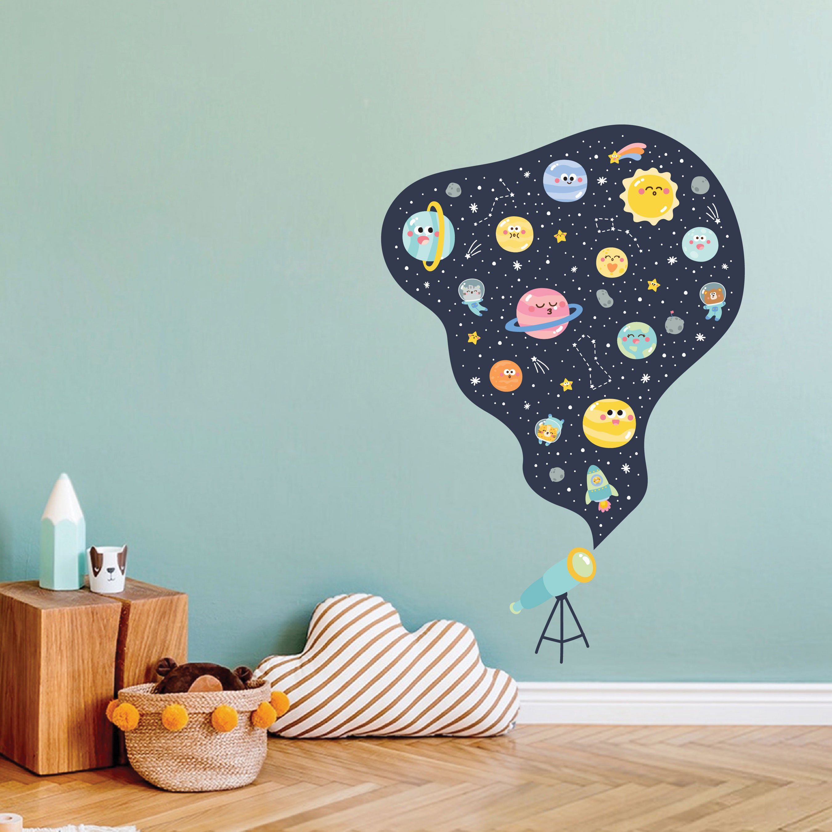Night Sky Wall Decal, Space and Planets Wall Art, Planets and Comets ...
